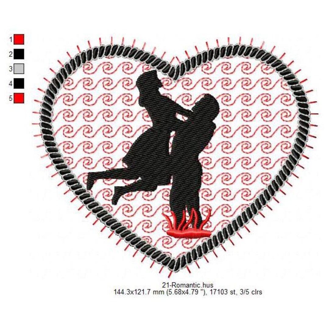 Romantic Couple Swirl Love Valentines Day Machine Embroidery Digitized ...