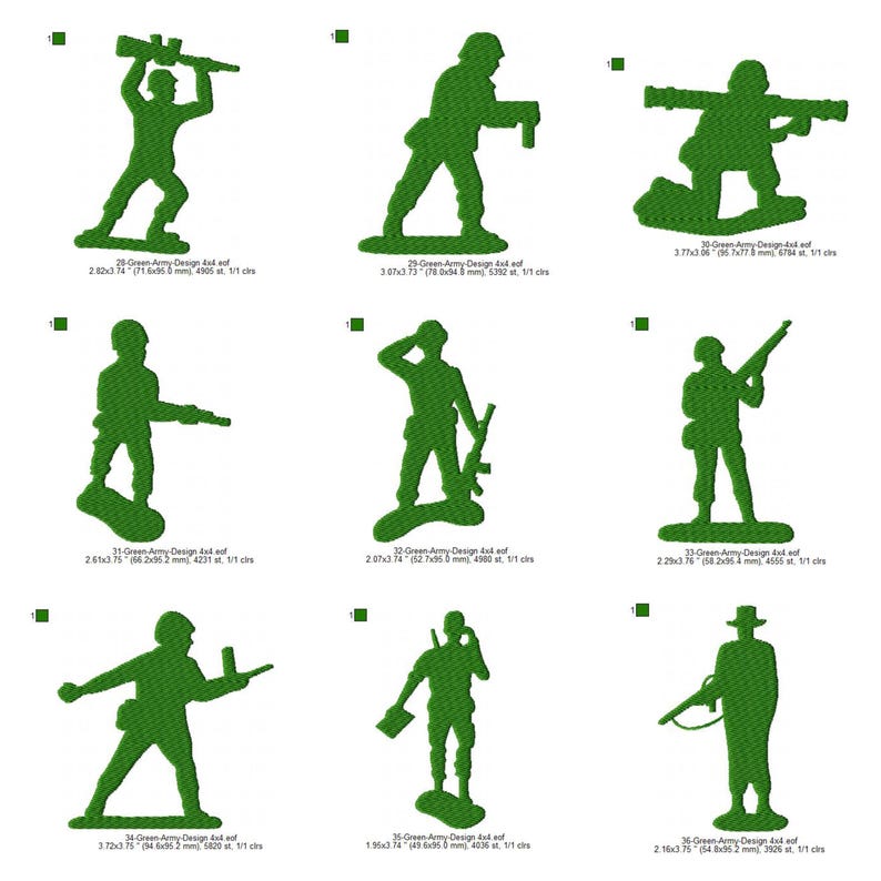 Green Army Action Figures 42 Pieces Set Machine Embroidery Digitized ...
