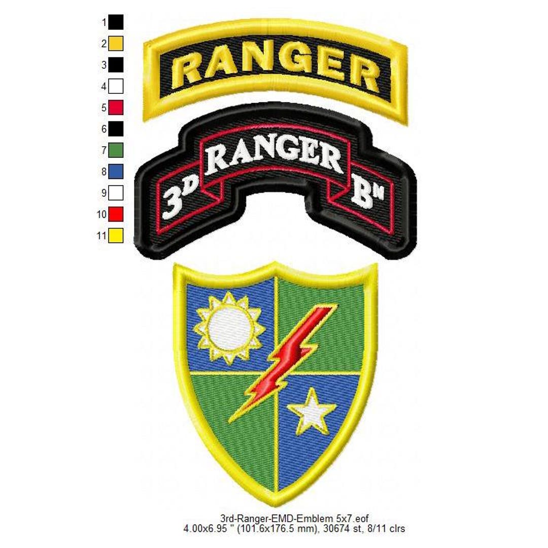 US Army Third Ranger Battalion Shield Arm Insignia Machine Embroidery ...