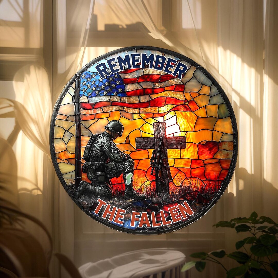 Memorial Day Stained Glass Suncatcher Military Boots Window Hanging ...