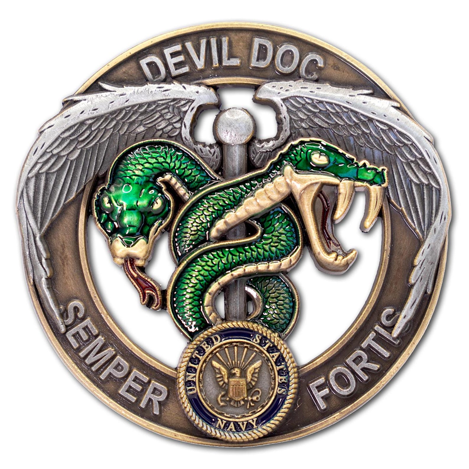 US Navy Corpsman Devil Doc Green Blue Caduceus Flip Collectible ...