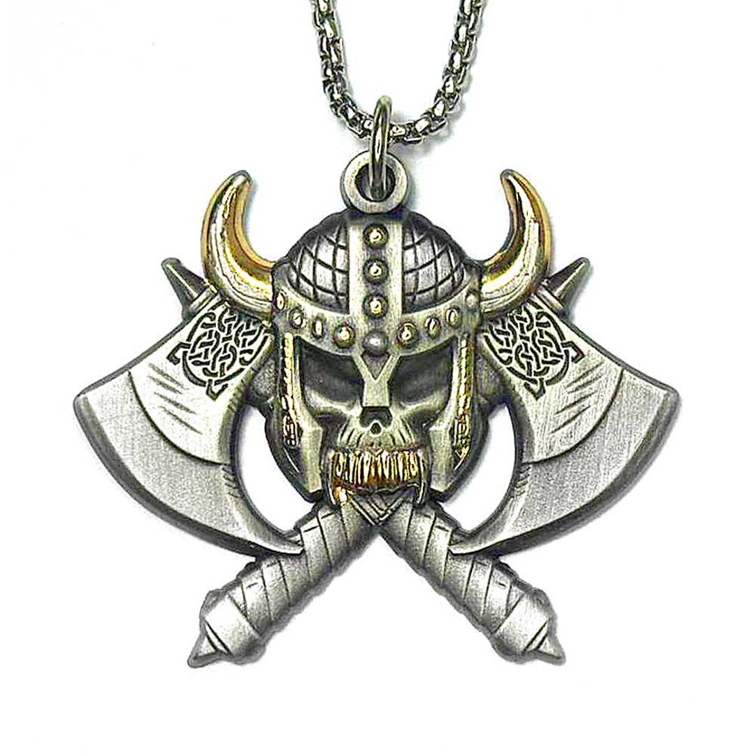 Viking Skull and Double Celtic Hatchets 24k Gold and Sterling Silver ...