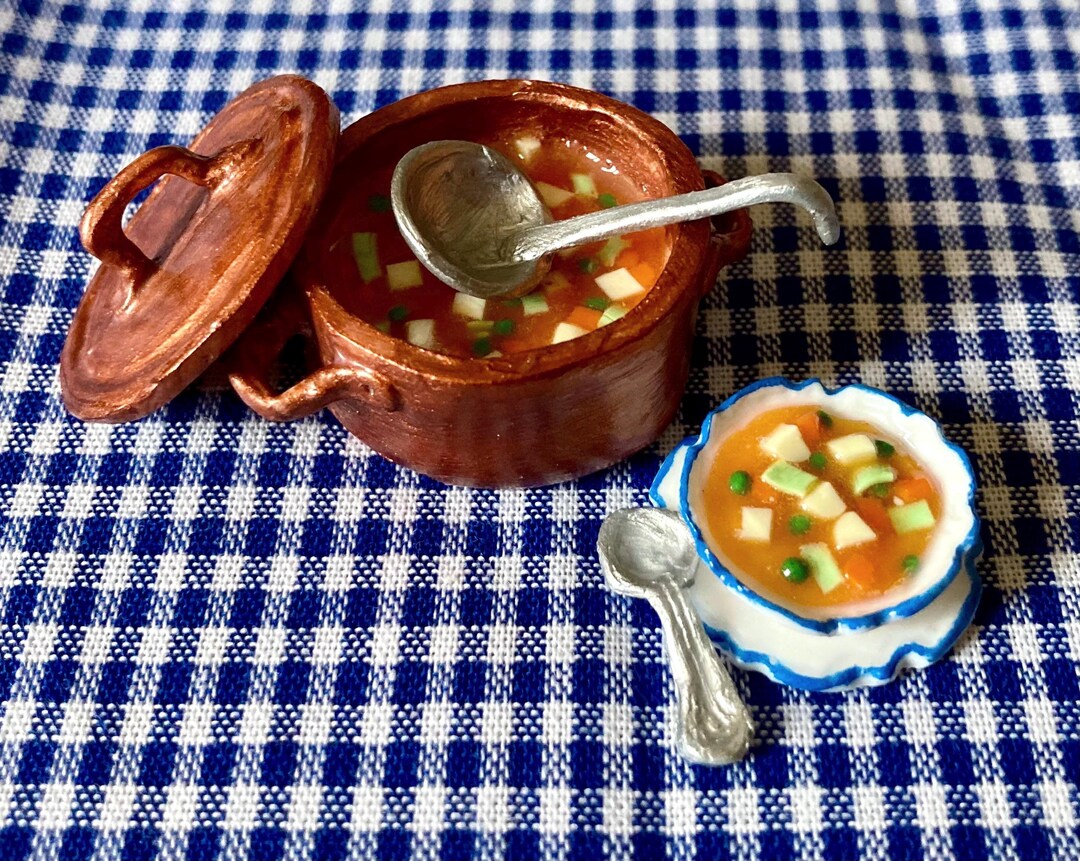 Miniature Soup in 1:12 Scale, Soup Pot and Plate for Doll House - Etsy