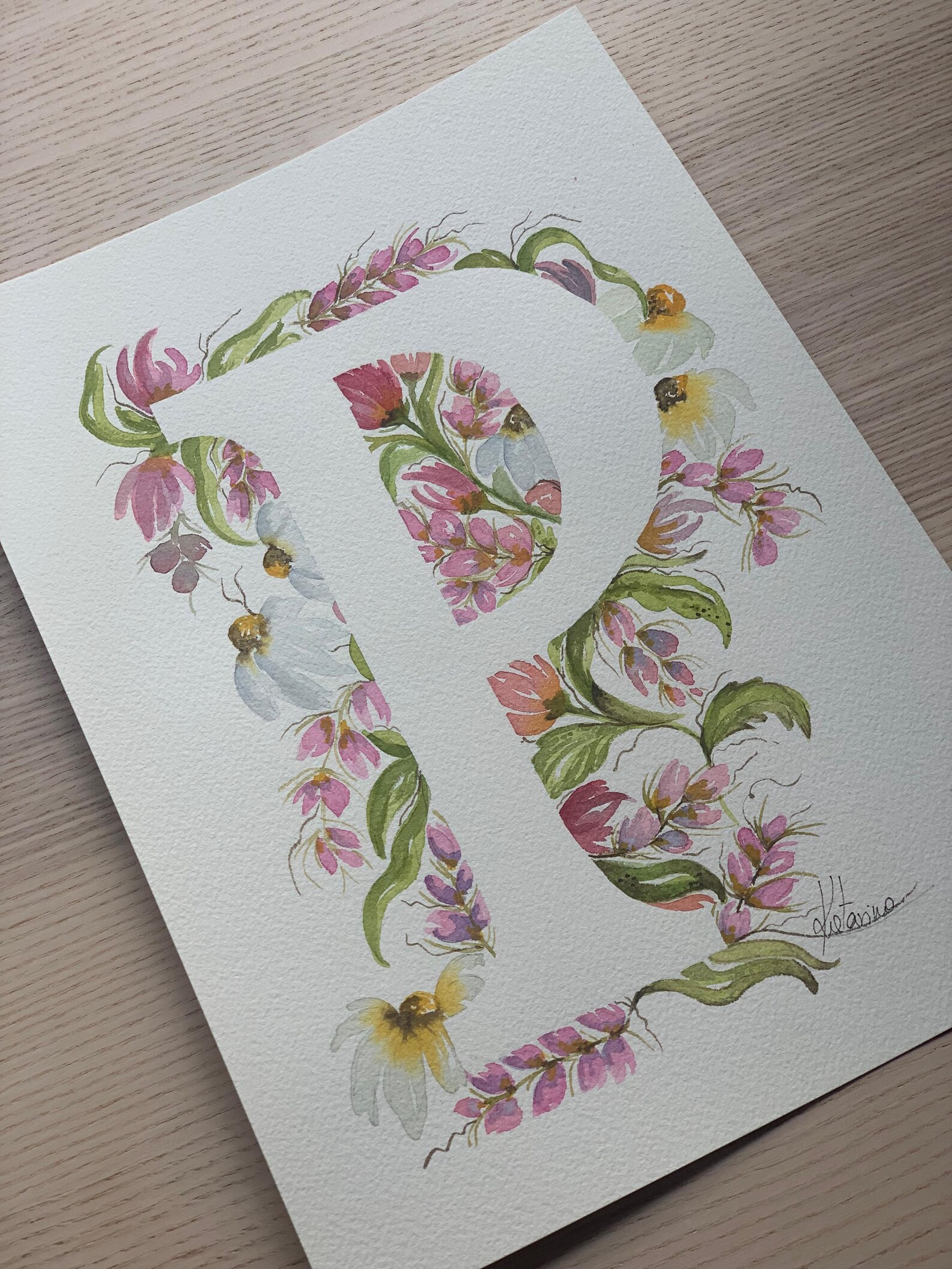 Watercolor Romantic Floral Initial – Decorated With Pink Roses and ...