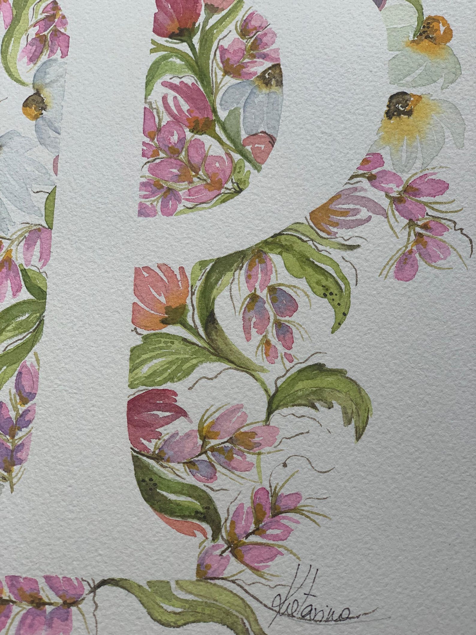 Watercolor Romantic Floral Initial – Decorated With Pink Roses and ...