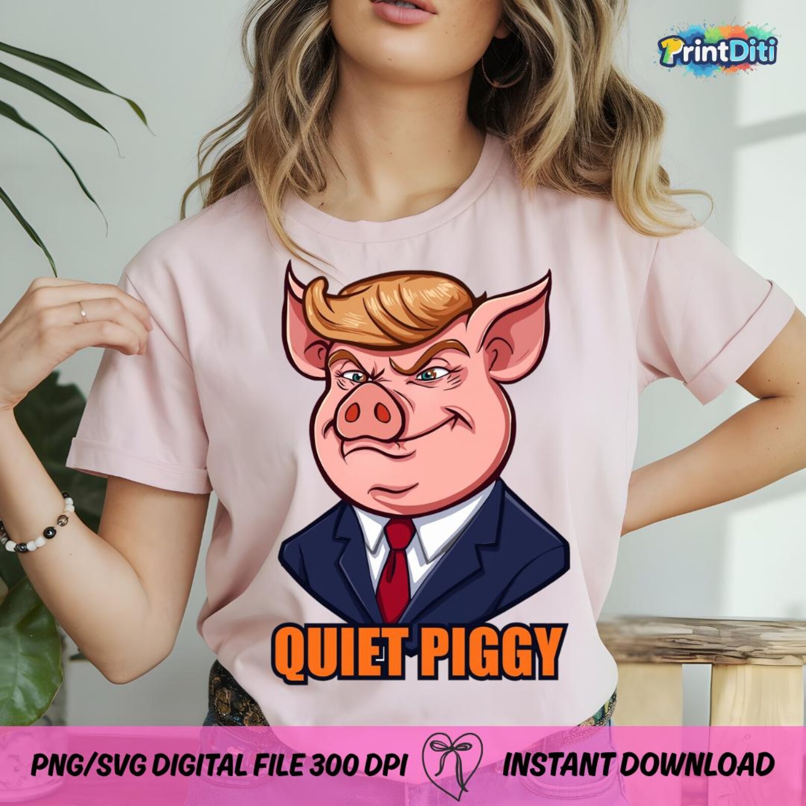 Quiet Piggy Political Cartoon – Anti-trump Satire Pig Art – Funny ...