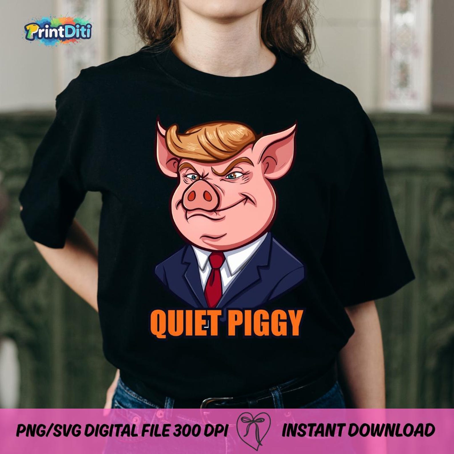 Quiet Piggy Political Cartoon – Anti-trump Satire Pig Art – Funny ...