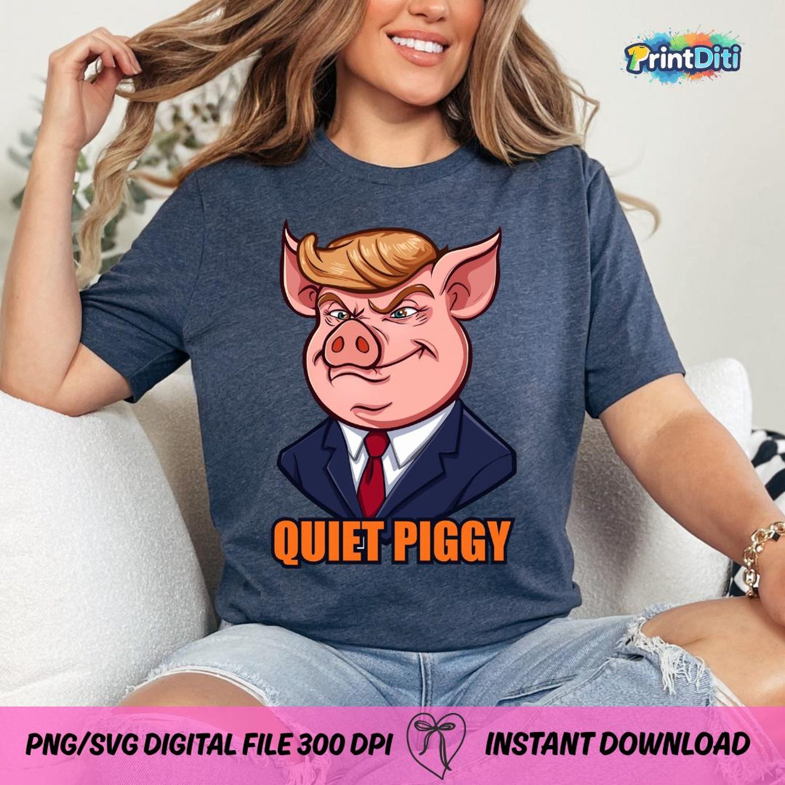 Quiet Piggy Political Cartoon – Anti-trump Satire Pig Art – Funny ...