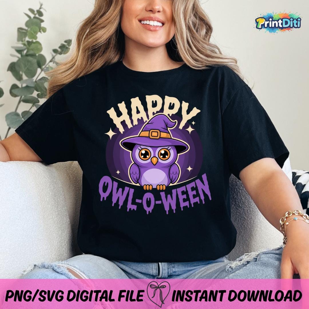 Happy Owl-o-ween SVG PNG – Cute Halloween Owl Digital Shirt Design ...