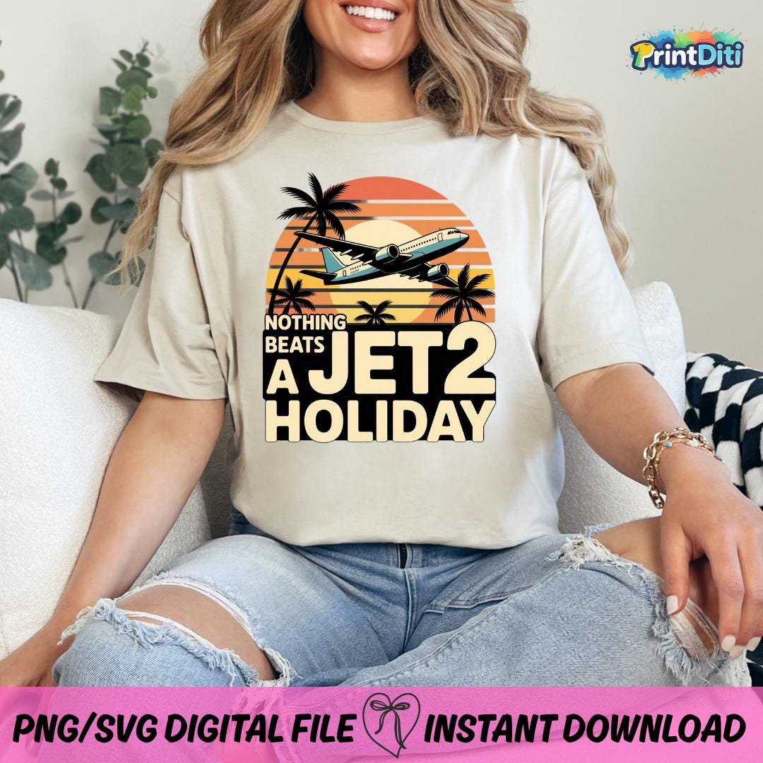 Retro Jet2 Holiday Print: Sunset Airplane, Tropical Travel (PNG SVG ...