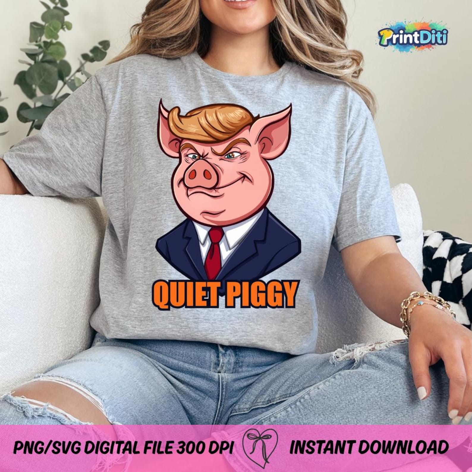 Quiet Piggy Political Cartoon – Anti-trump Satire Pig Art – Funny ...