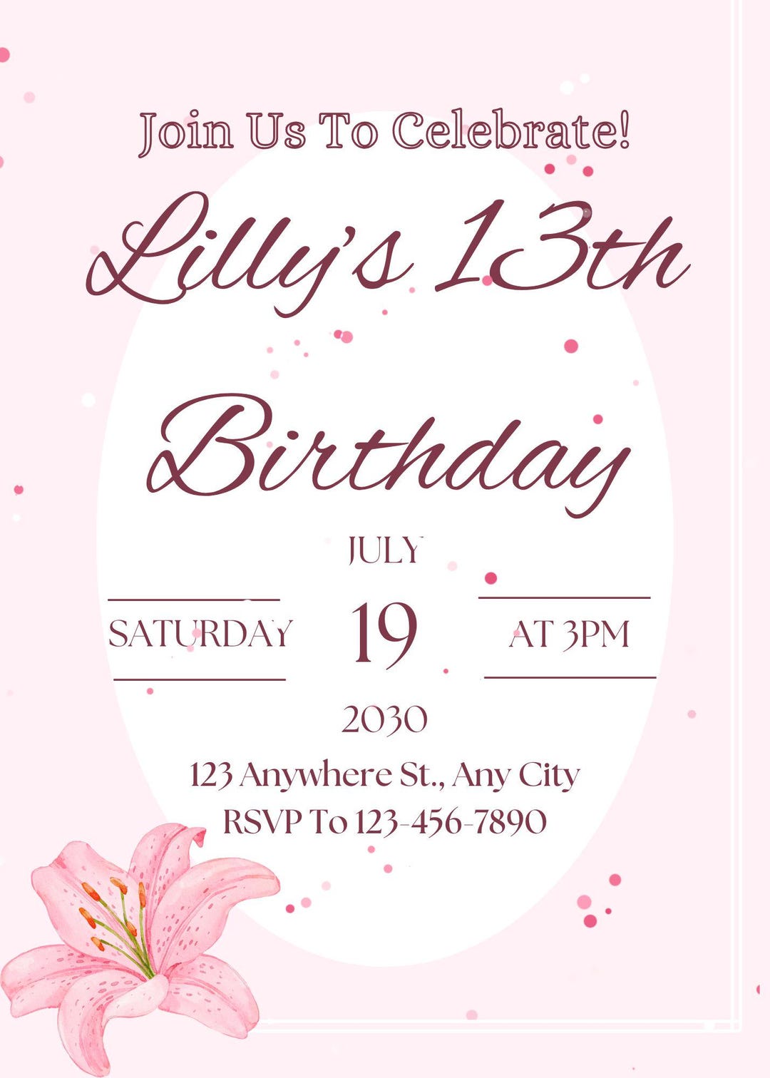 Pretty and Pink Birthday Invitation Downloadable Template - Etsy