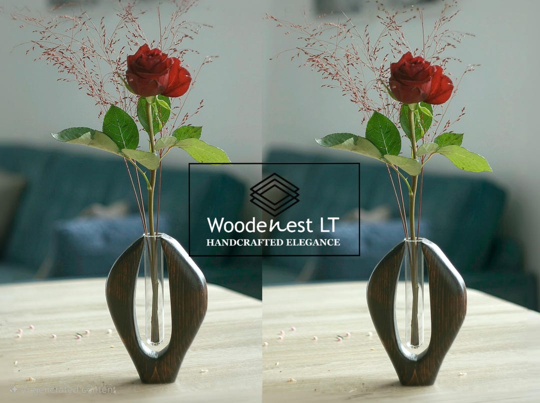 Handcrafted Wood Vase With Glass Tube Flower Vase Eco-friendly Cozy ...
