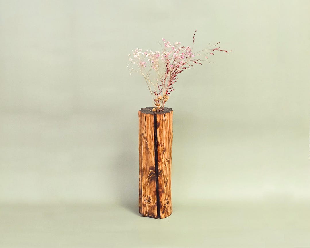 Handcrafted Reclaimed Birch Wood Vase With Glass Tube, Rustic Decor - Etsy