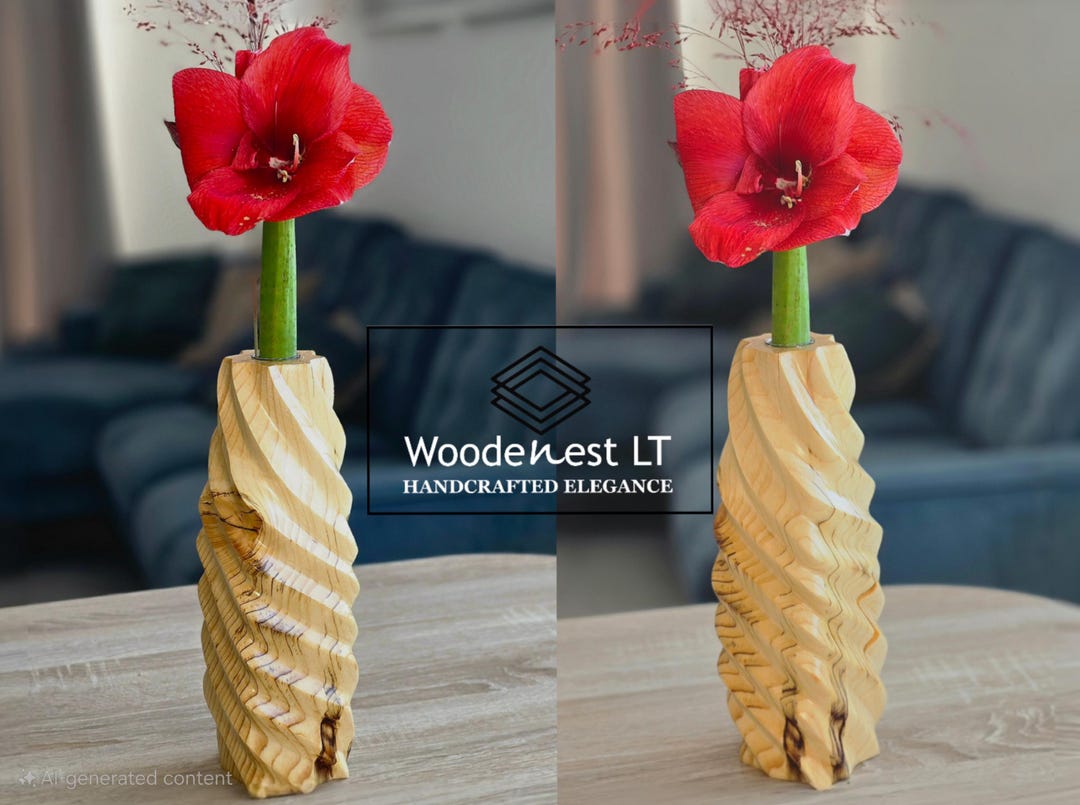 Handcrafted Wood Vase With Glass Tube Flower Vase Eco-friendly Cozy ...