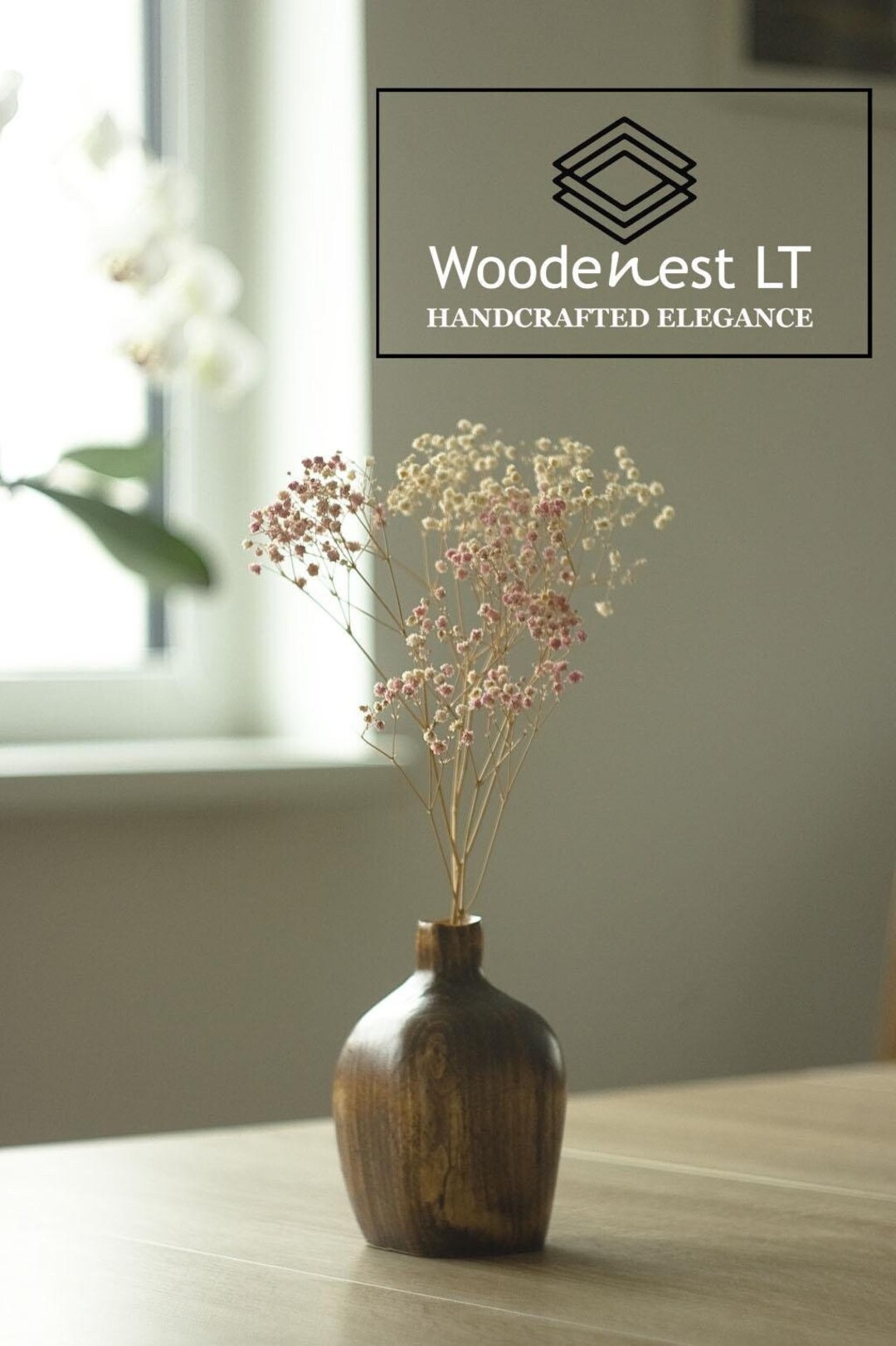 Handcrafted Natural Solid Wood Vase With Glass Tube Flower Vase Cozy ...