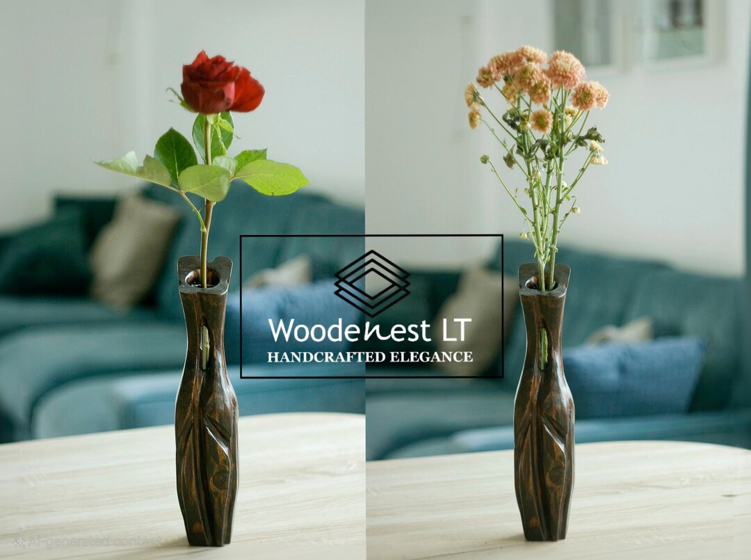 Handcrafted Wood Vase With Glass Tube Flower Vase Eco-friendly Cozy ...