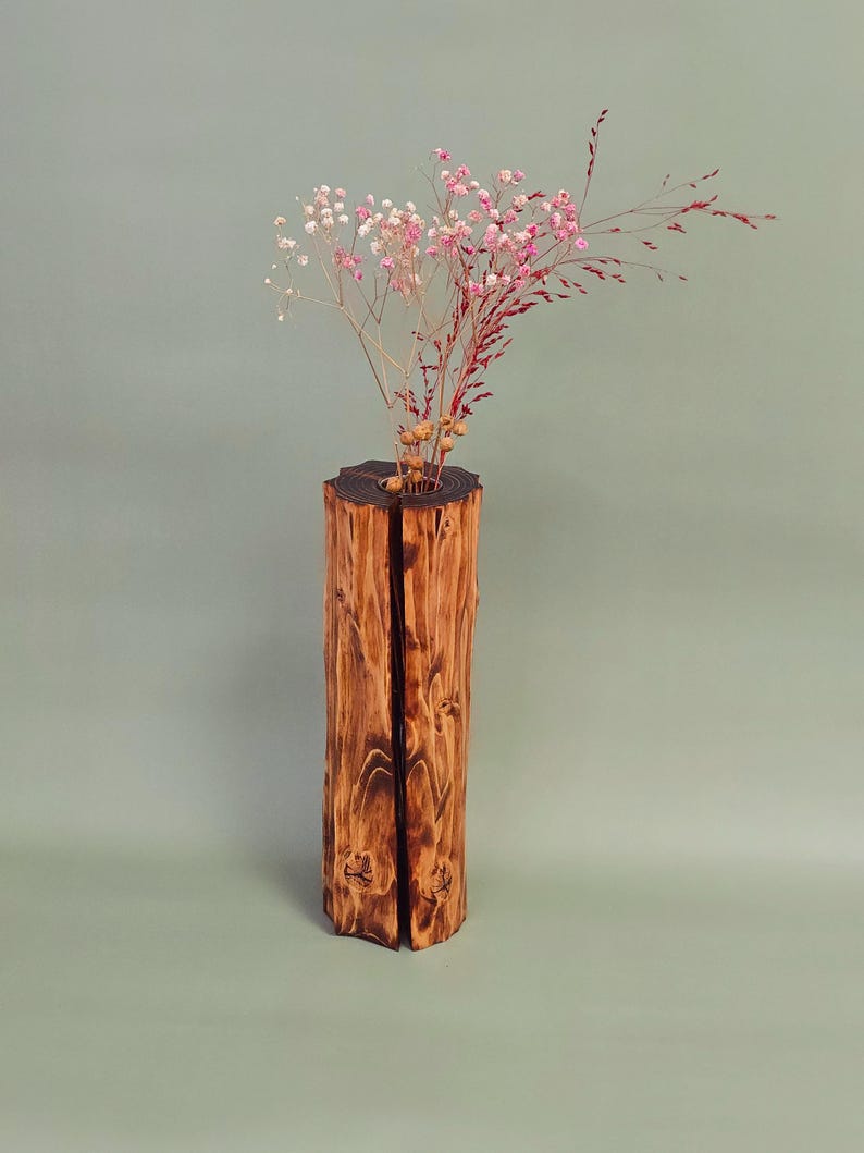 Handcrafted Reclaimed Birch Wood Vase With Glass Tube, Rustic Decor - Etsy