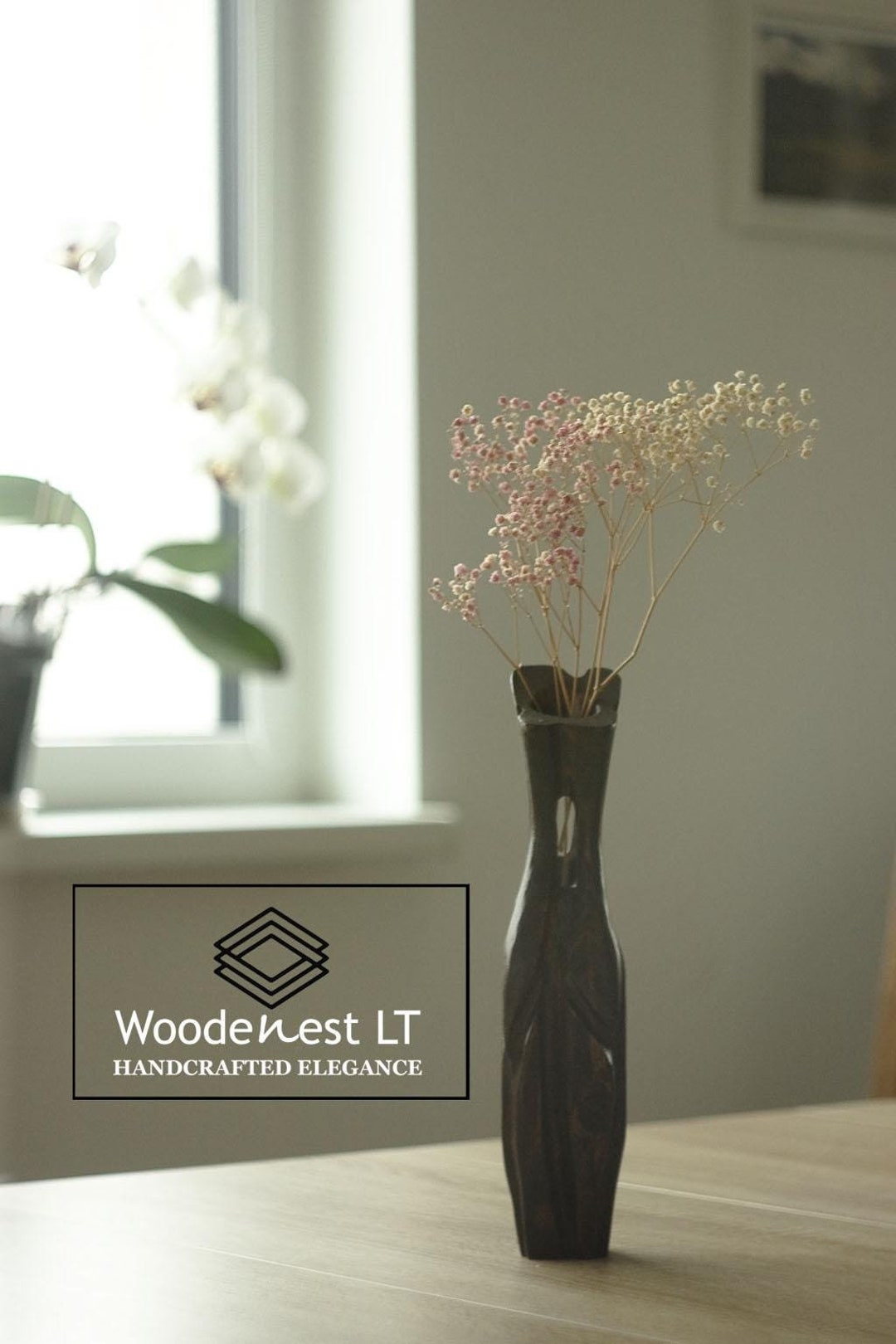 Handcrafted Solid Wood Vase With Glass Tube Flower Vase Cozy and Eco ...