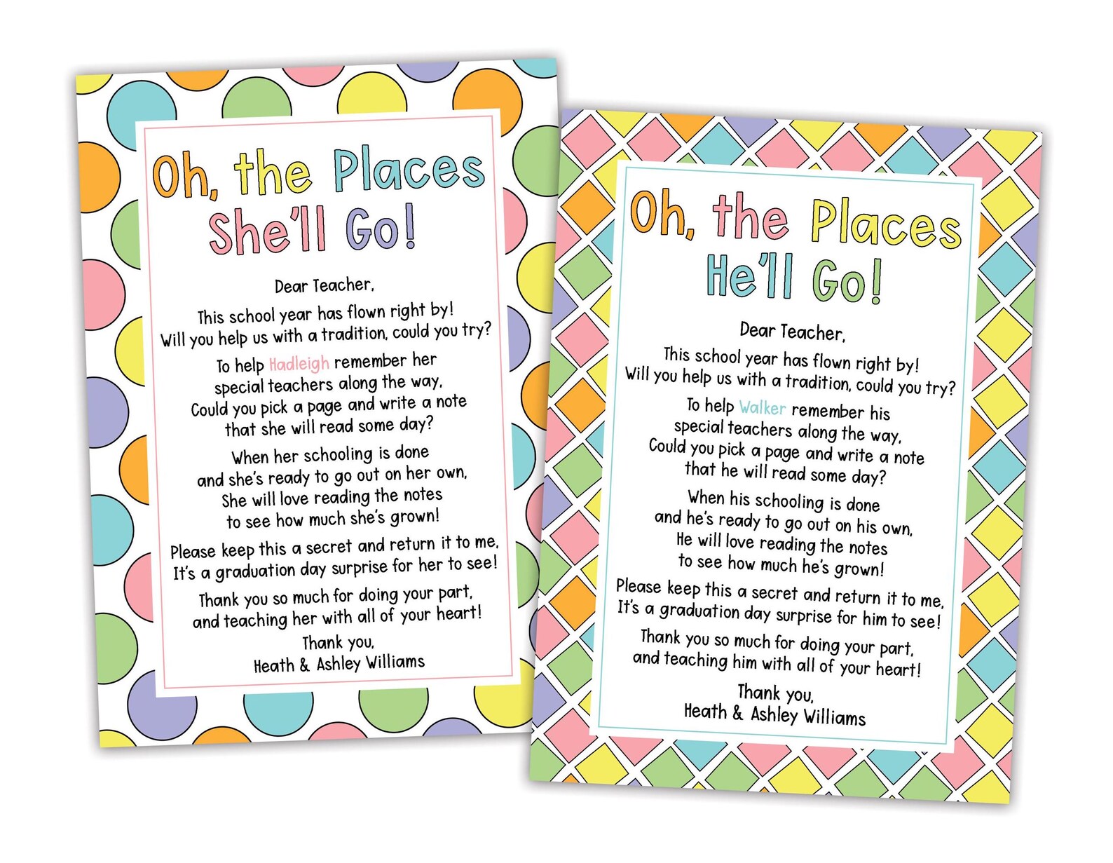 Oh, the Places You'll Go | Instruction Card for Teachers to Sign | End ...