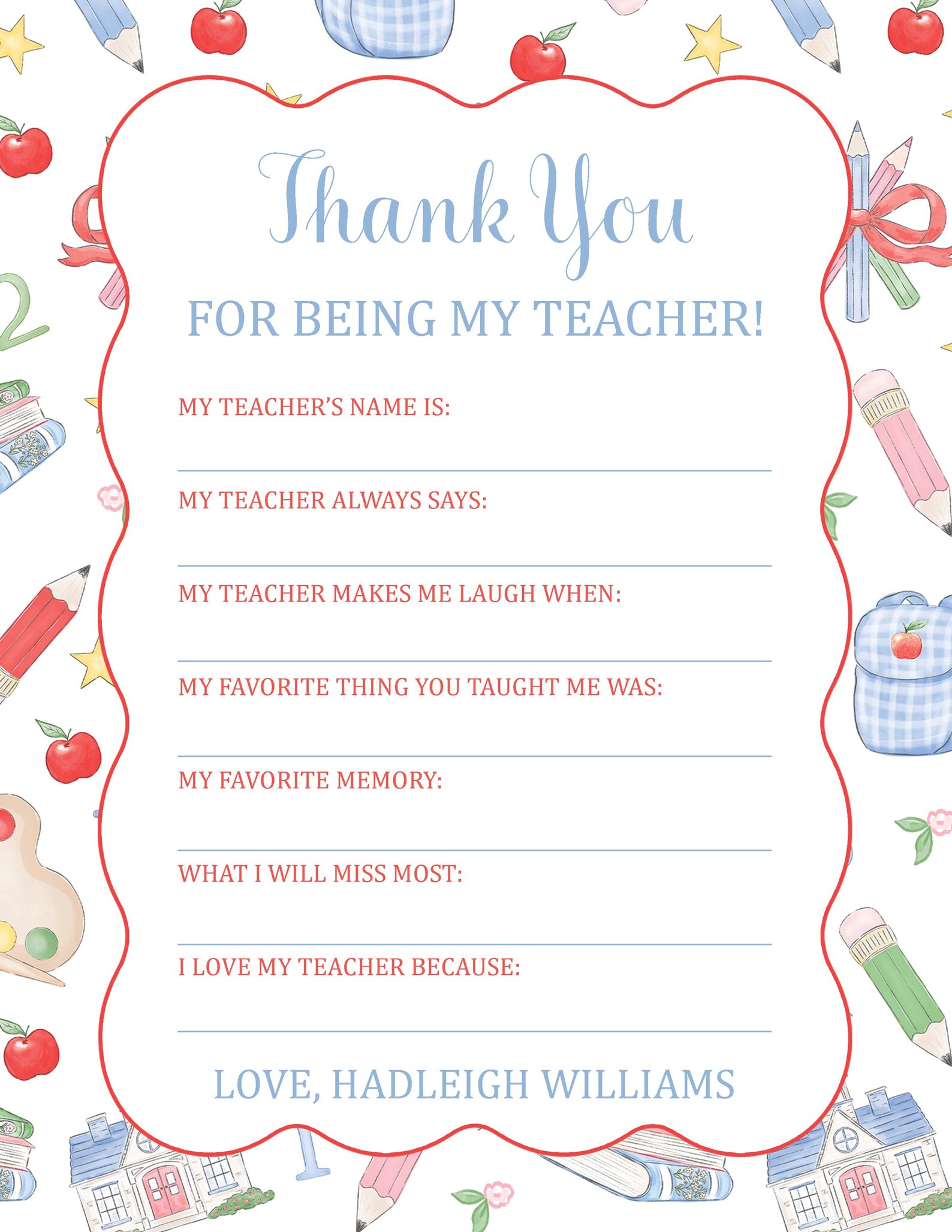 Printable All About My Teacher | School Questionnaire | End of the ...