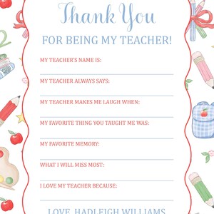 Printable All About My Teacher | School Questionnaire | End of the ...