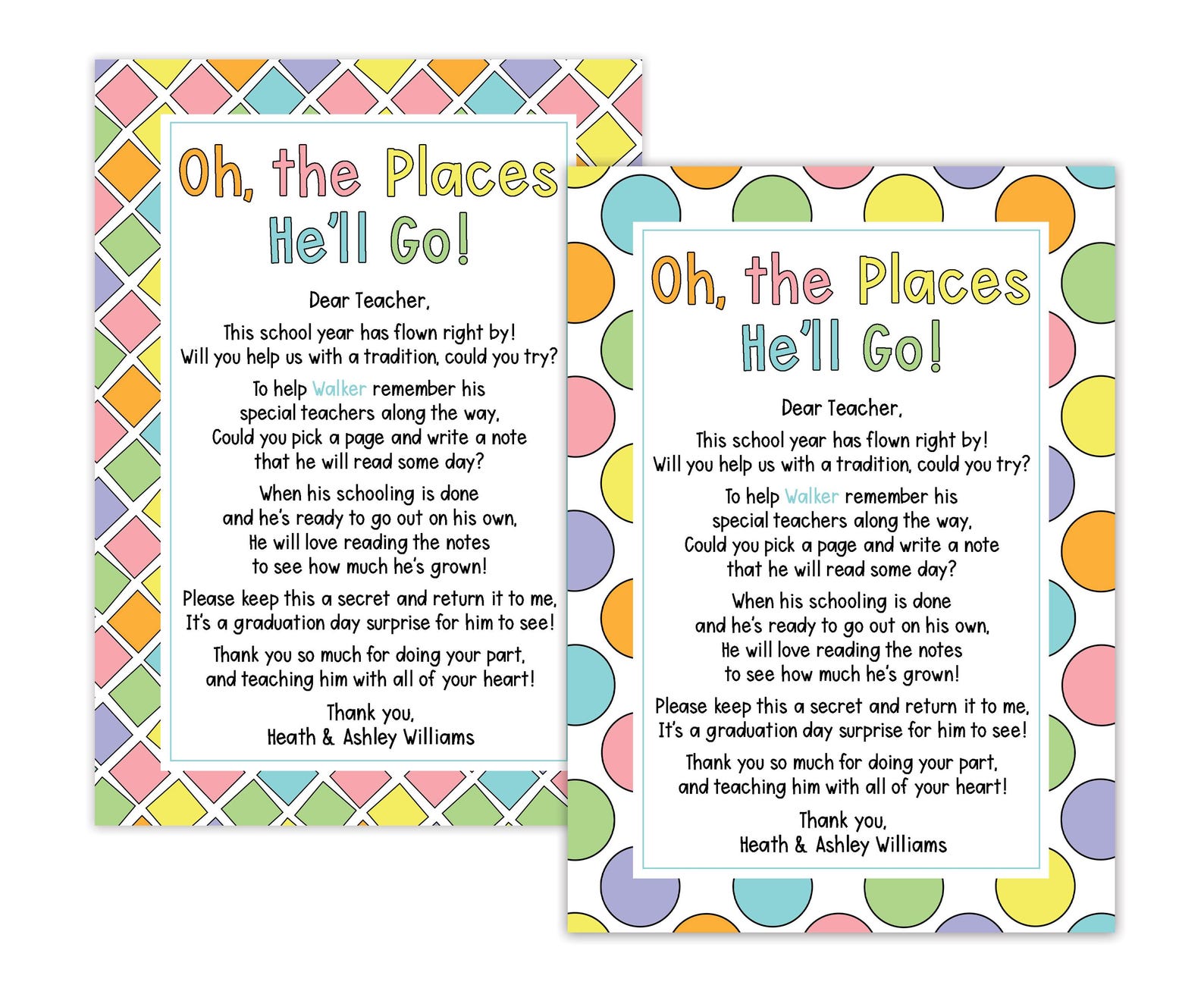 Oh, the Places You'll Go | Instruction Card for Teachers to Sign | End ...