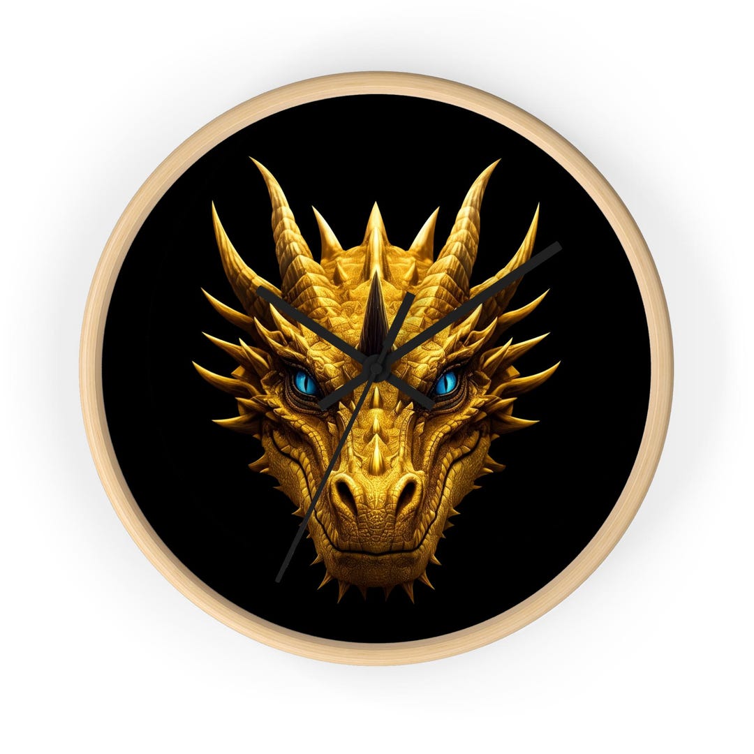 Wall Clock With a Gold Dragon Head. Black / White Background. - Etsy