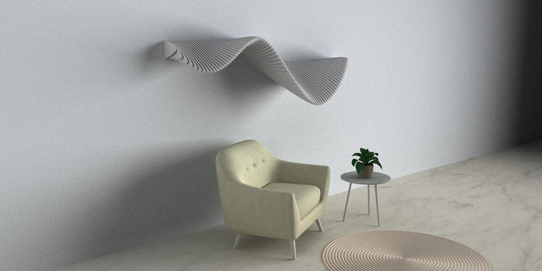 Handmade Parametric Floating Shelves Wood Art - Wall Wavy Mounted ...