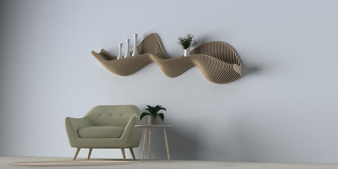 Custom Parametric Wall Wavy Floating Shelf - Handmade Wooden Floating ...