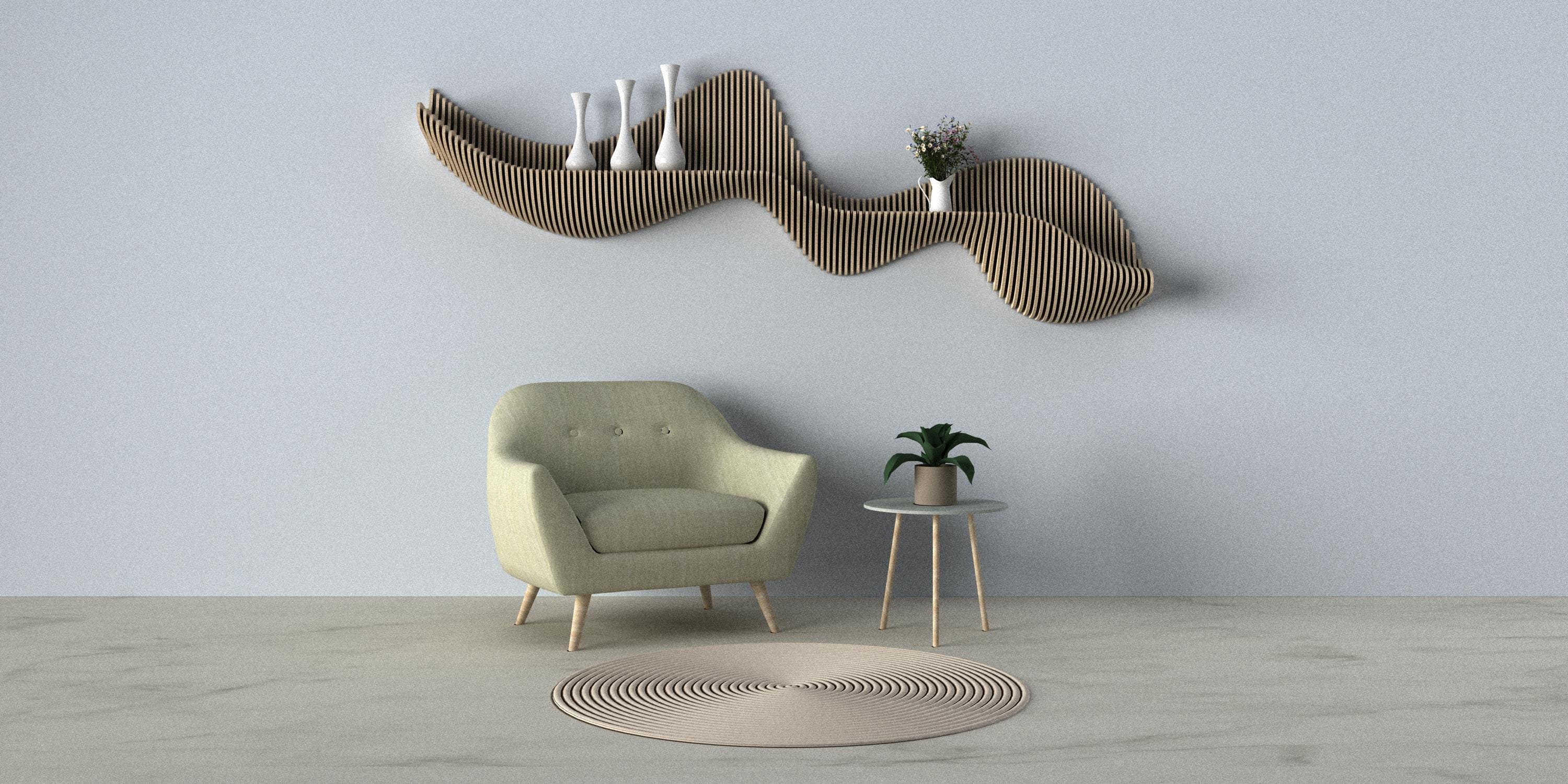 Custom Parametric Wall Wavy Floating Shelf - Handmade Wooden Floating ...