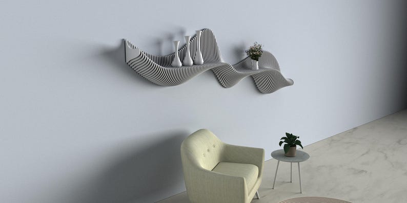 Custom Parametric Wall Wavy Floating Shelf - Handmade Wooden Floating ...
