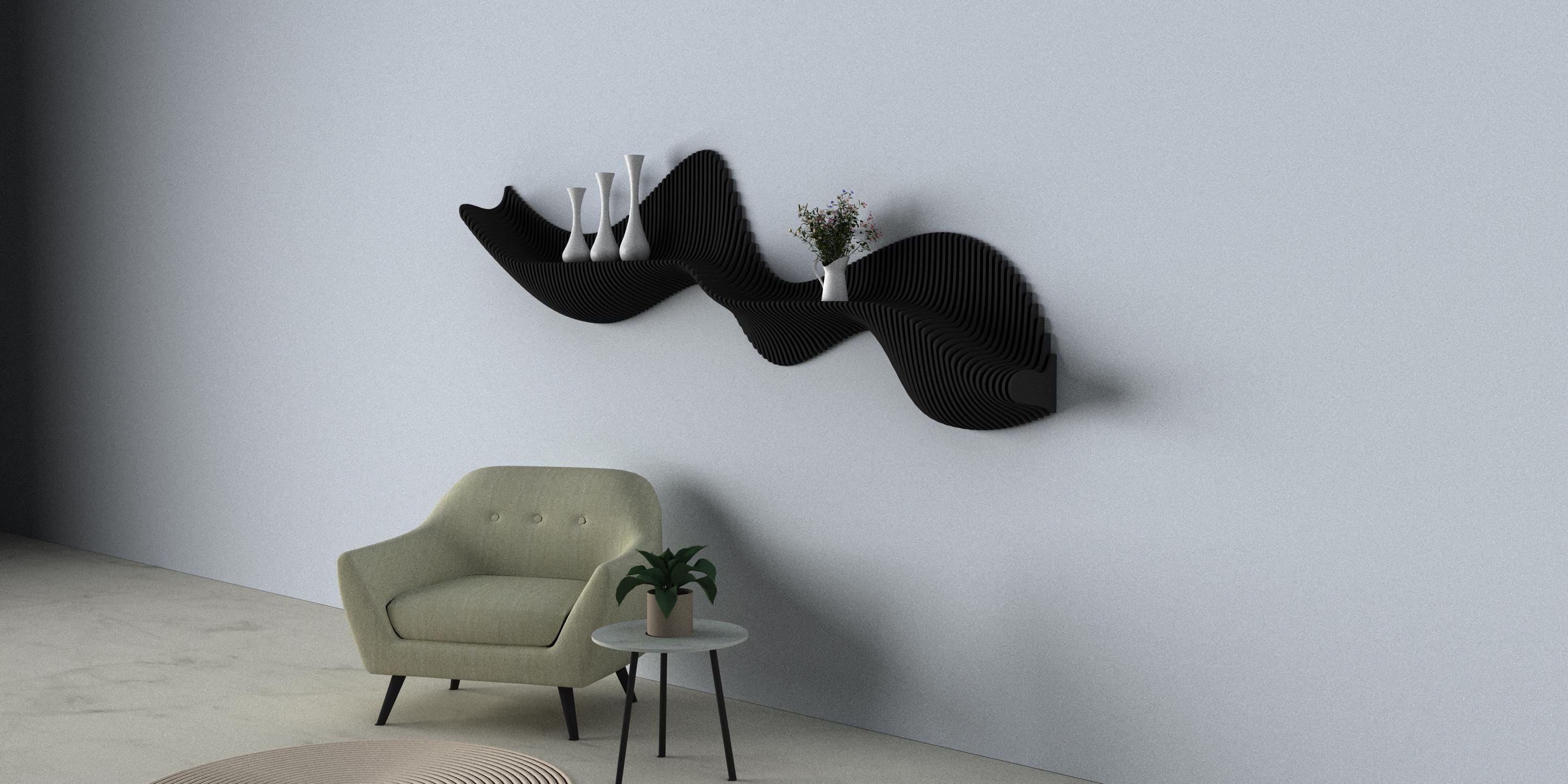 Custom Parametric Wall Wavy Floating Shelf - Handmade Wooden Floating ...