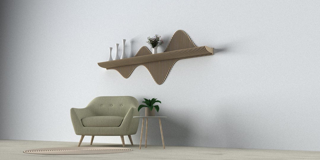 Parametric Floating Wall Shelves - Wavy Wood Mounted Decorative Shelf ...