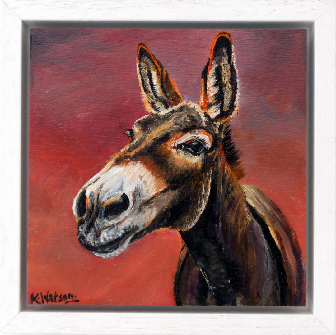 Donkey Painting, Original Donkey Wall Art, 7 by 7 Inches, Animal Art by ...
