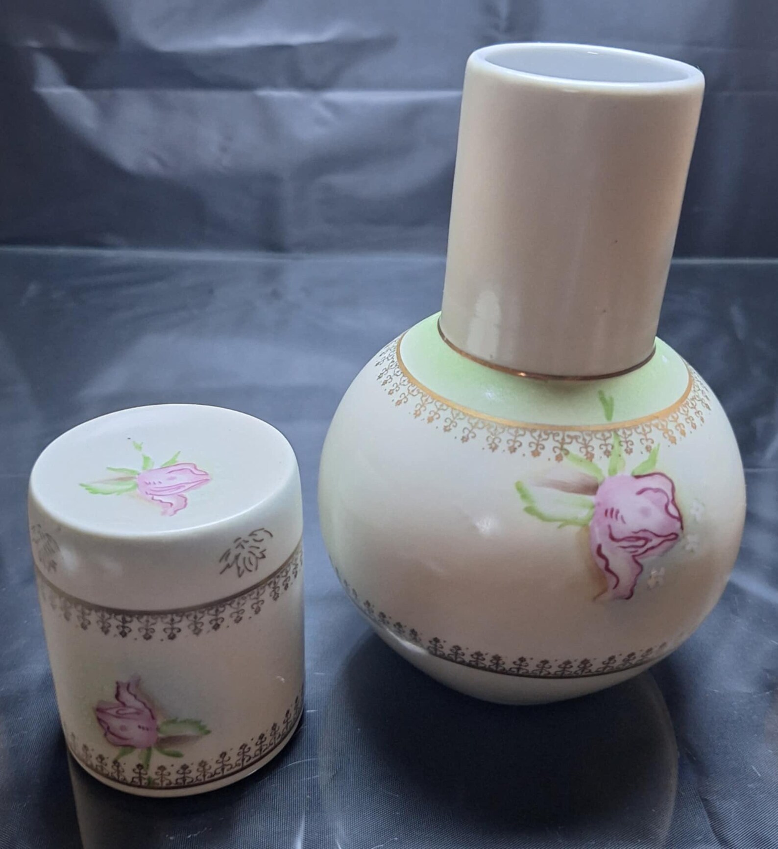 RS Prussia Style Porcelain Vase/decanter & Cup 7.5" Signed Vintage ...