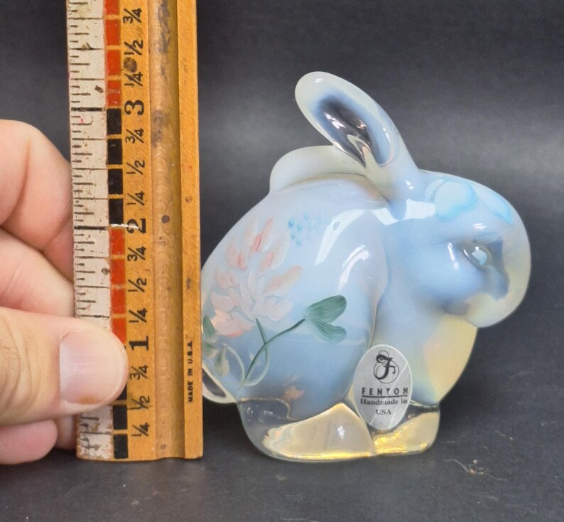 Fenton Glass - Bunny Rabbit - French Opalescent - Painted Pink Thistle ...