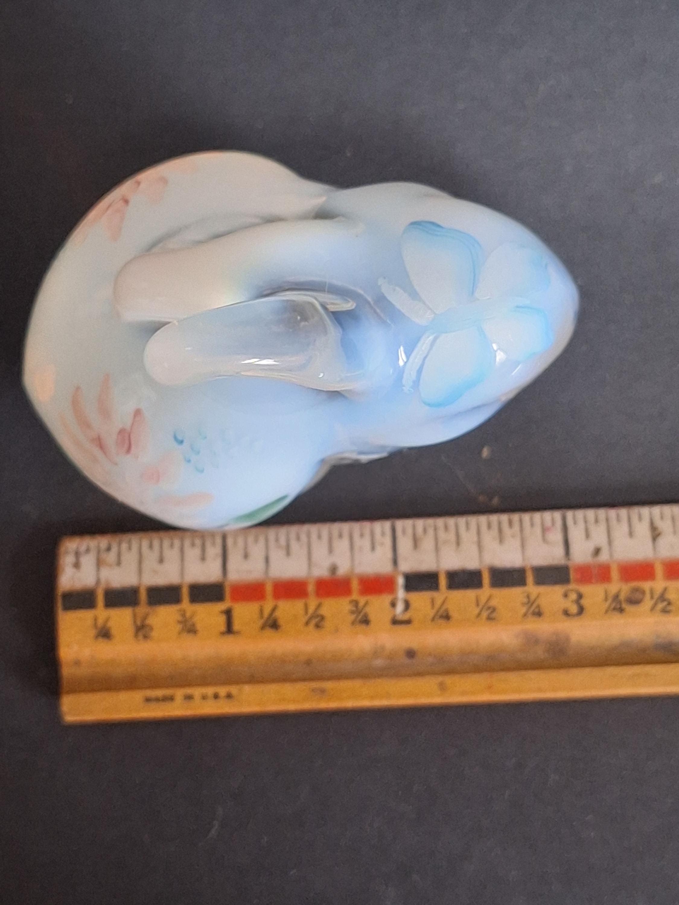 Fenton Glass - Bunny Rabbit - French Opalescent - Painted Pink Thistle ...
