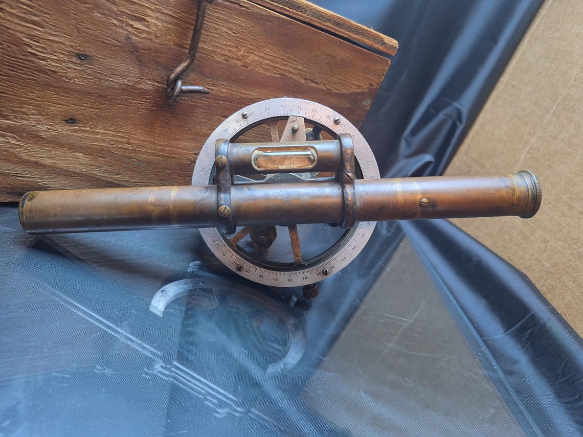 Antique Joseph Wissler St. Louis Brass Surveyor Scope in Wood Box – 10 ...