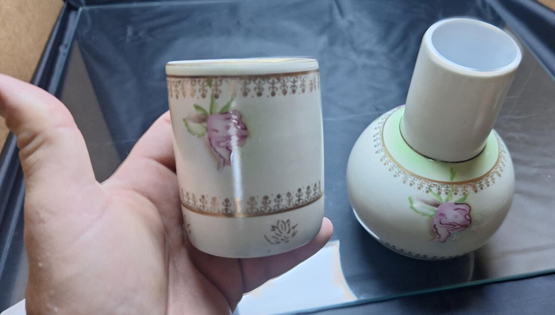 RS Prussia Style Porcelain Vase/decanter & Cup 7.5" Signed Vintage ...