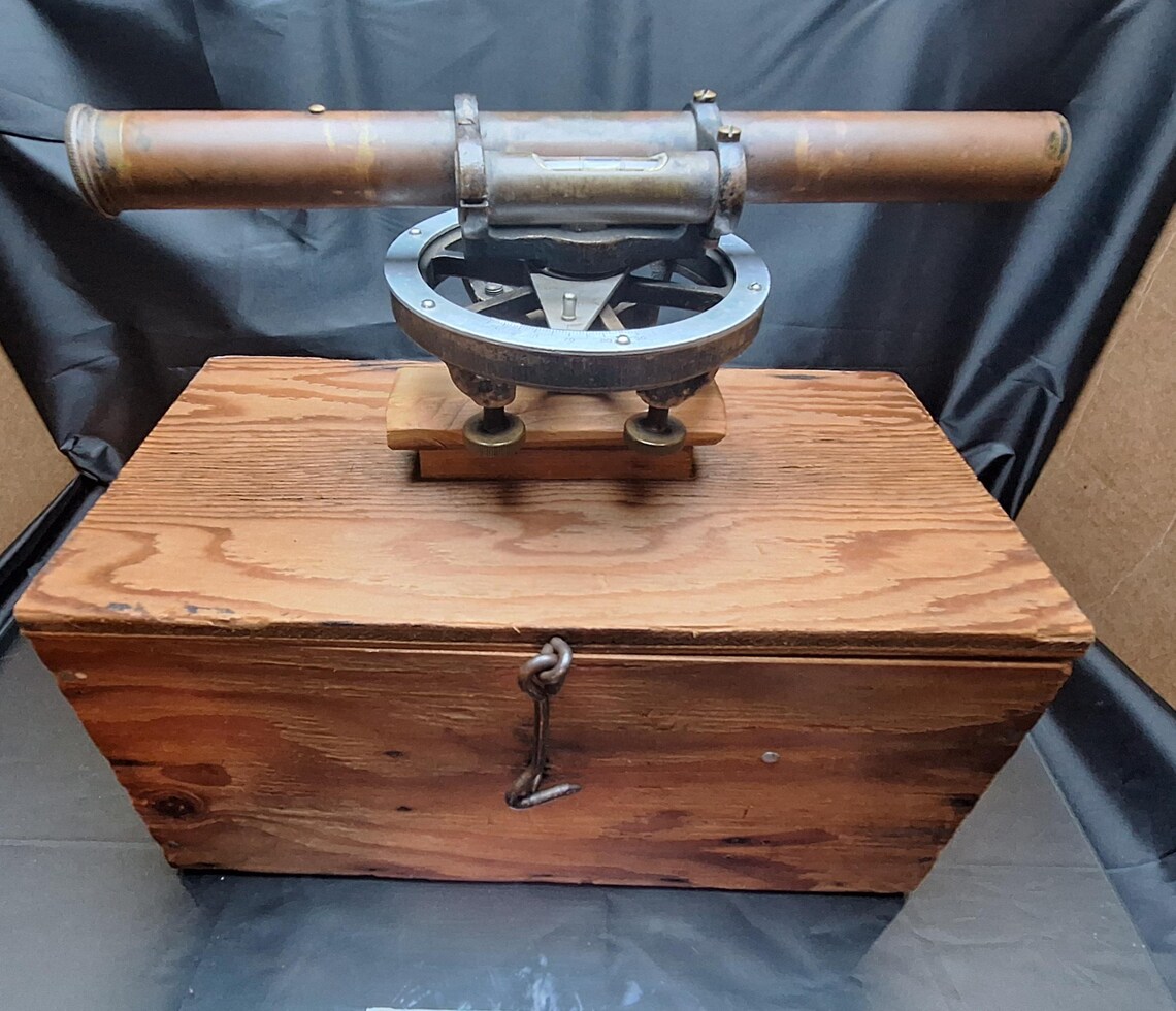 Antique Joseph Wissler St. Louis Brass Surveyor Scope in Wood Box – 10 ...