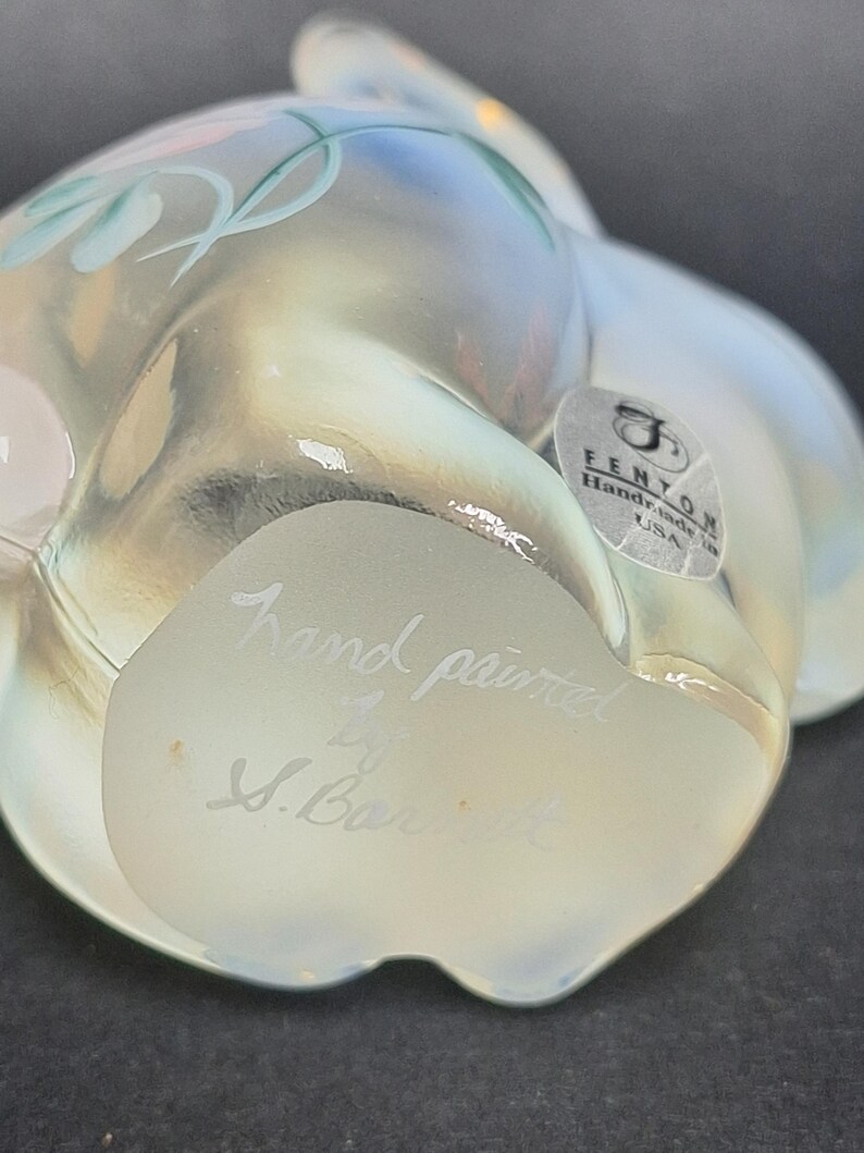 Fenton Glass - Bunny Rabbit - French Opalescent - Painted Pink Thistle ...