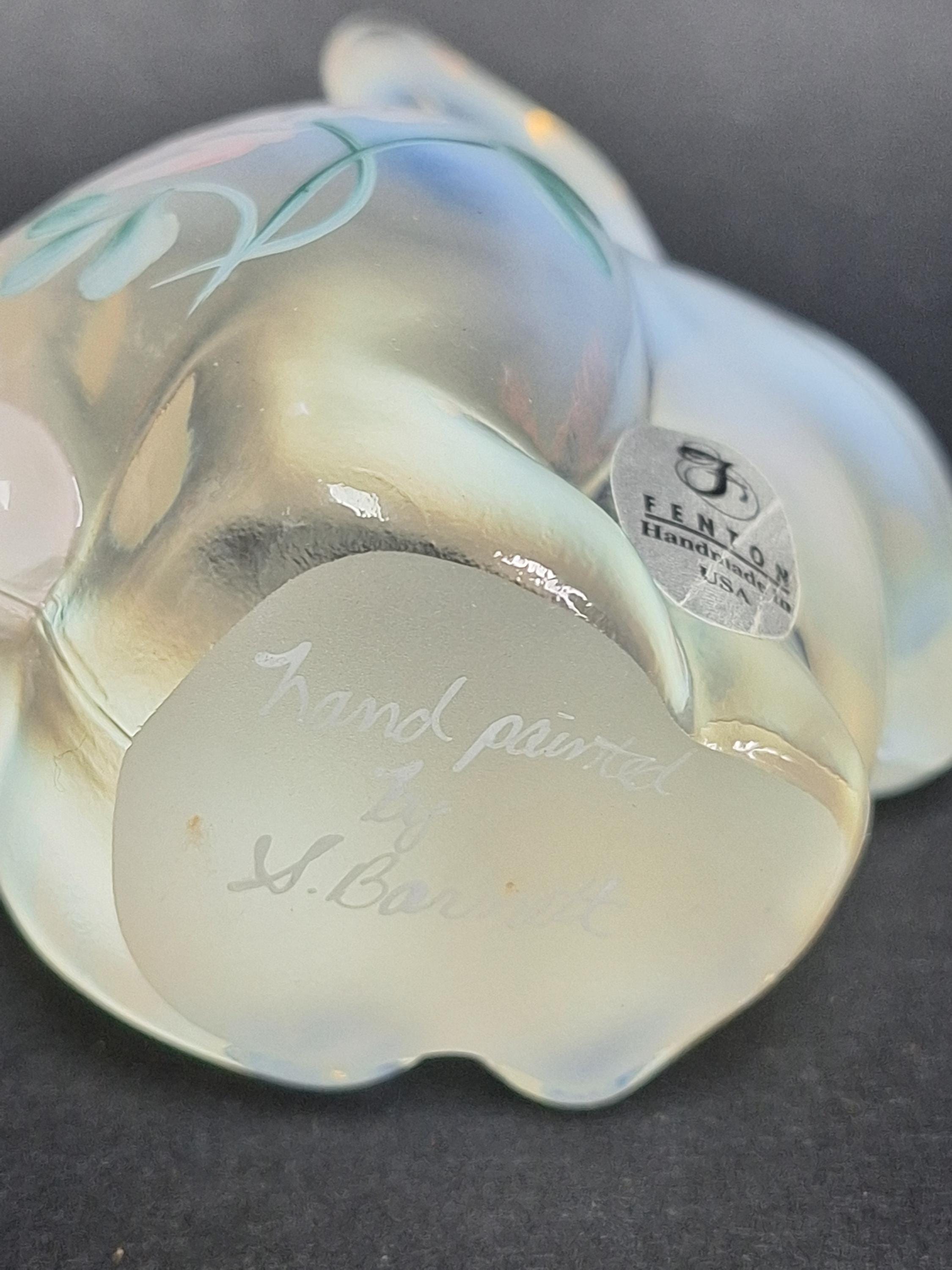 Fenton Glass - Bunny Rabbit - French Opalescent - Painted Pink Thistle ...