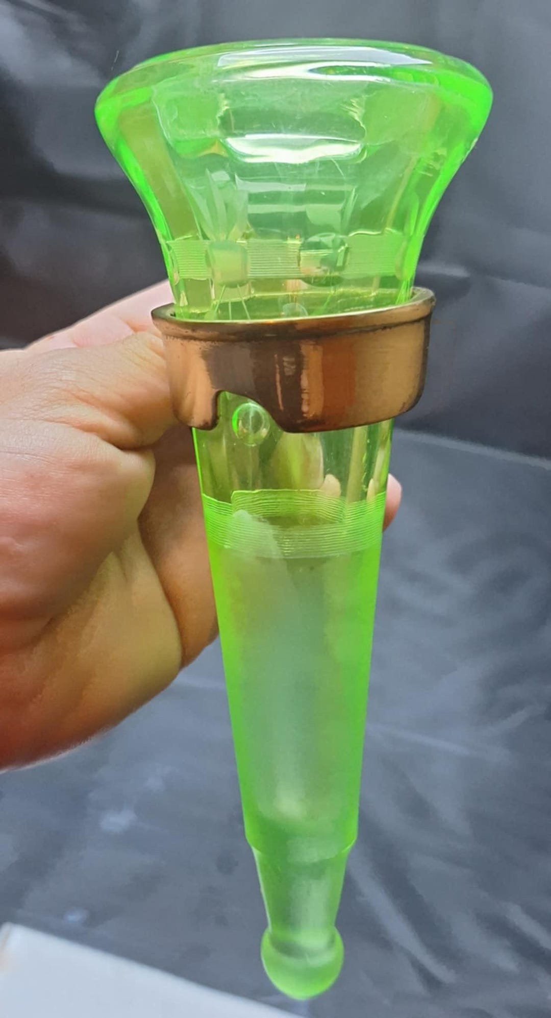 Hearse Model T Depression Green Glass Vase With Brass Holder - UV ...