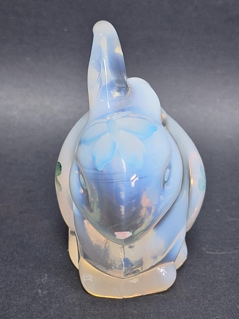 Fenton Glass - Bunny Rabbit - French Opalescent - Painted Pink Thistle ...