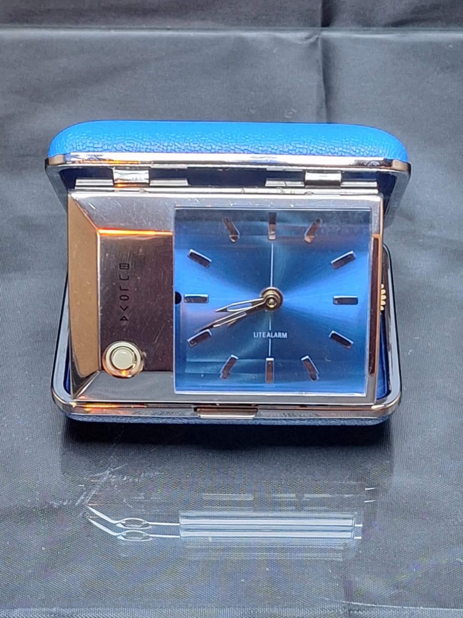 Bulova Blue Face Travel Alarm Clock Folding Flip Case Vintage - Etsy