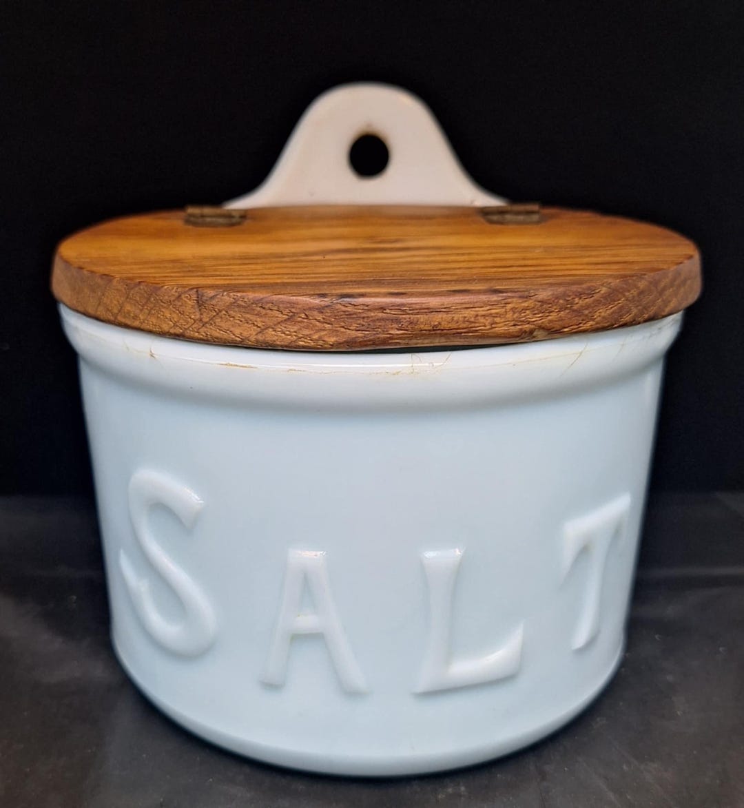 Victorian Embossed White Salt Box With Wood Lid – 6” Tall – Primitive ...