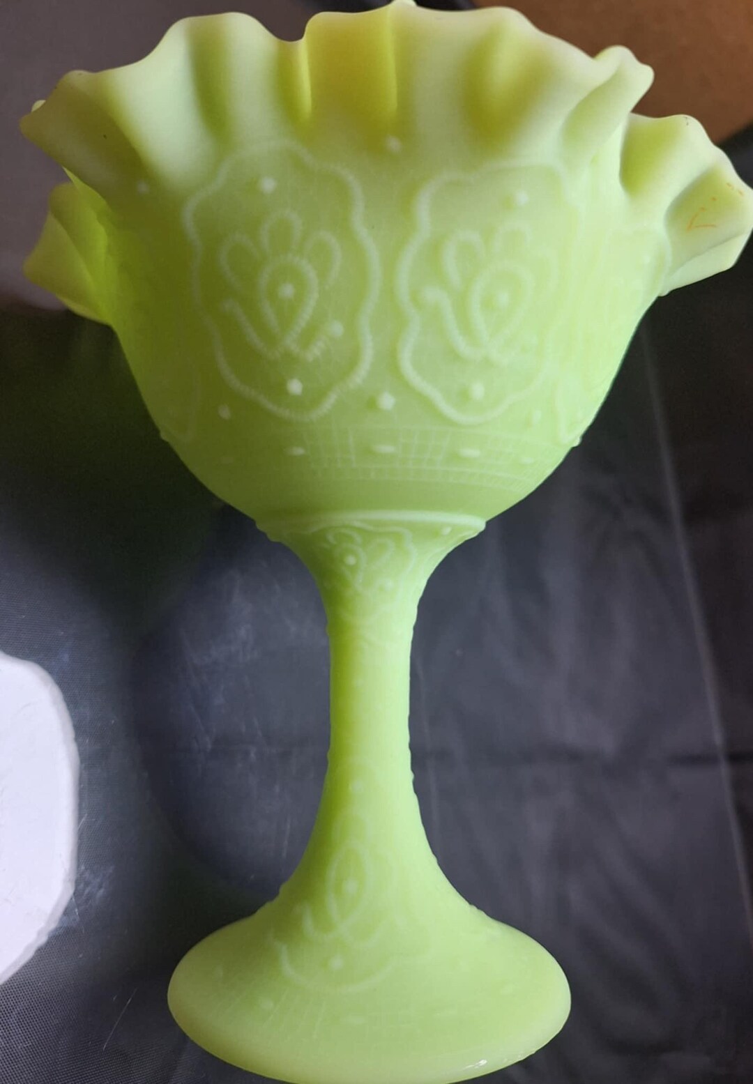 Fenton Satin Lime Vaseline Uranium Glass Large Compote - Etsy