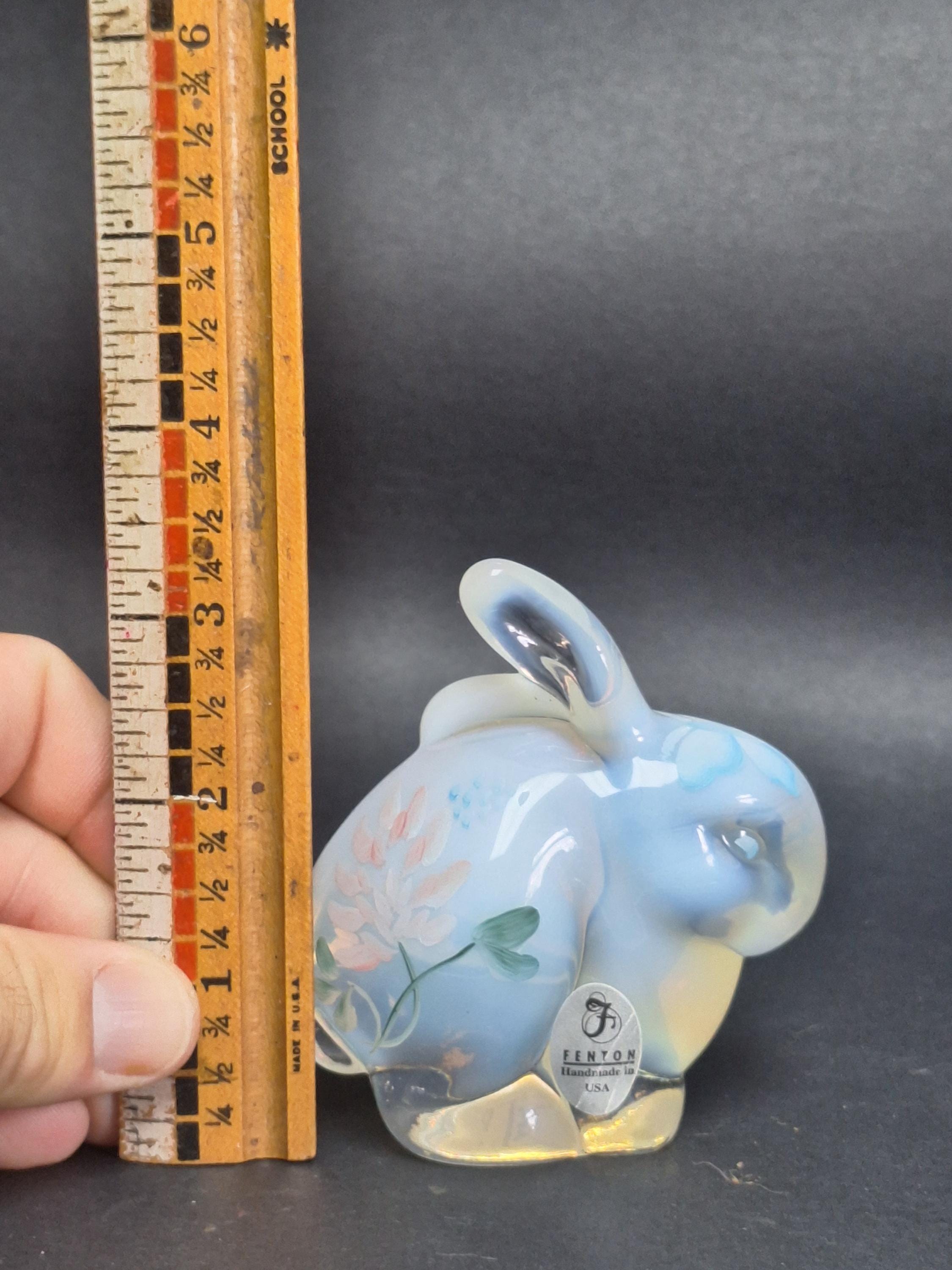 Fenton Glass - Bunny Rabbit - French Opalescent - Painted Pink Thistle ...