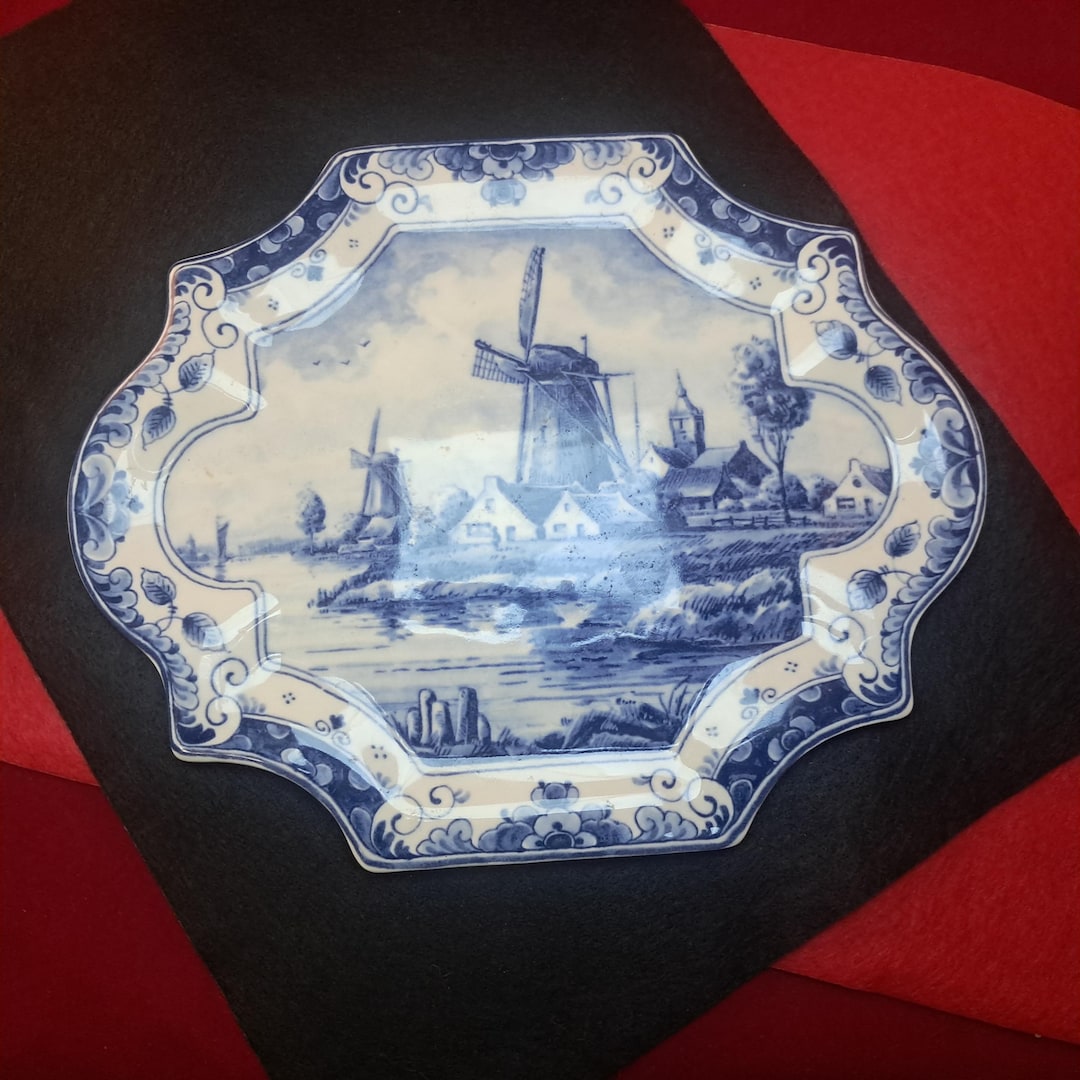 Royal Delft Blueware Plate – Windmill Scene, 23cm Decorative Wall Plate ...